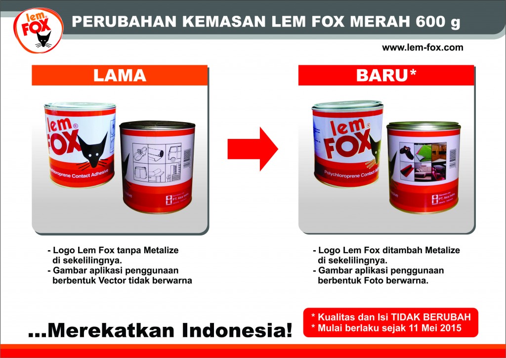 Perubahan Kemasan Lem Fox Merah, PVCPlas | PT. AICA INDRIA